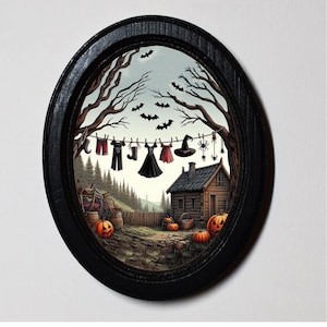 Halloween Black Oval Wooden 3 X 4 Inch Framed Picture Wall Hanging ...