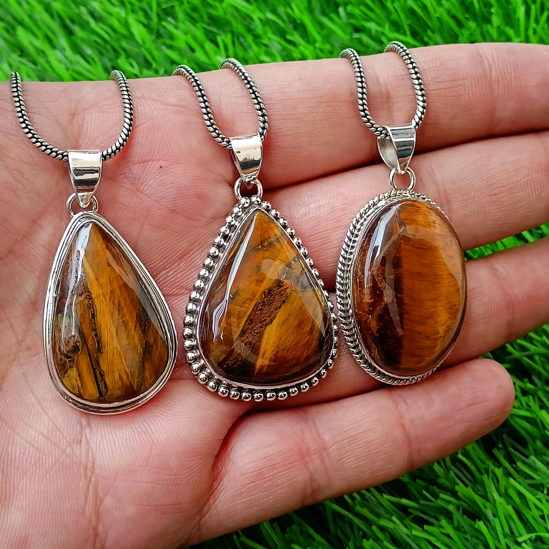 Tiger Eye Pendant 925 Sterling Silver Pendant Healing - Etsy