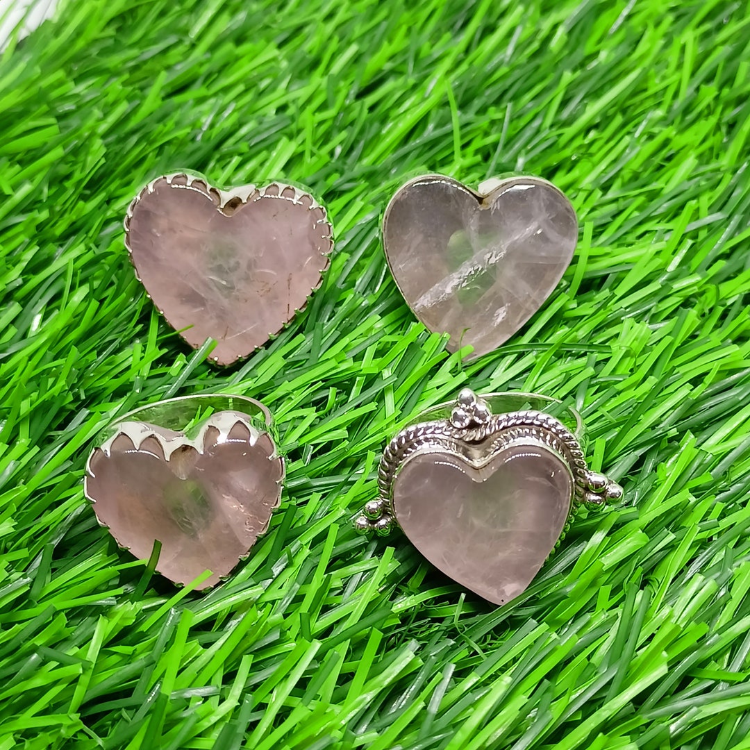 Rose Quartz Heart Ring, Natural Heart Gemstone Ring, 92.5 Stacking ...