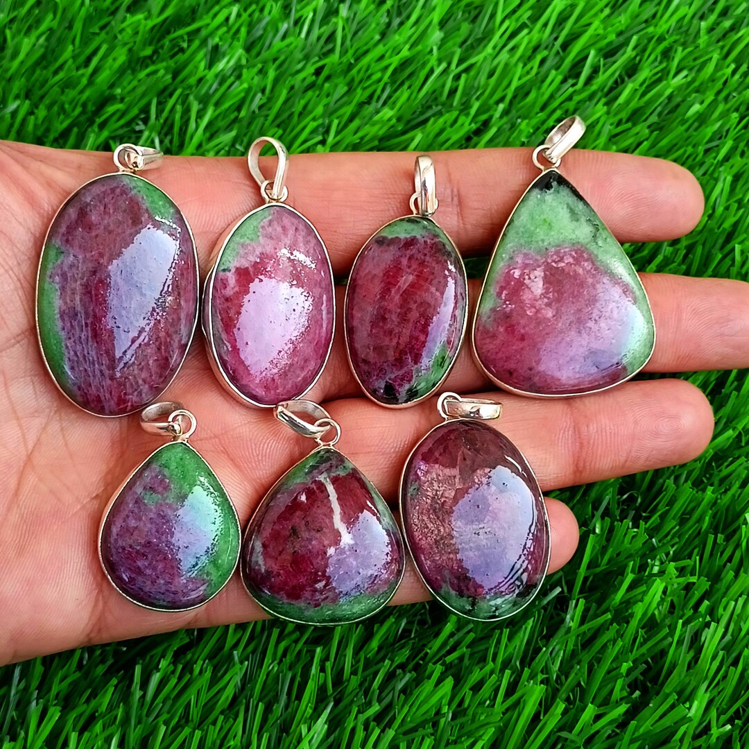 Ruby Zoisite Pendants, Ruby Necklace, Gemstone Pendant Necklace, 925 ...
