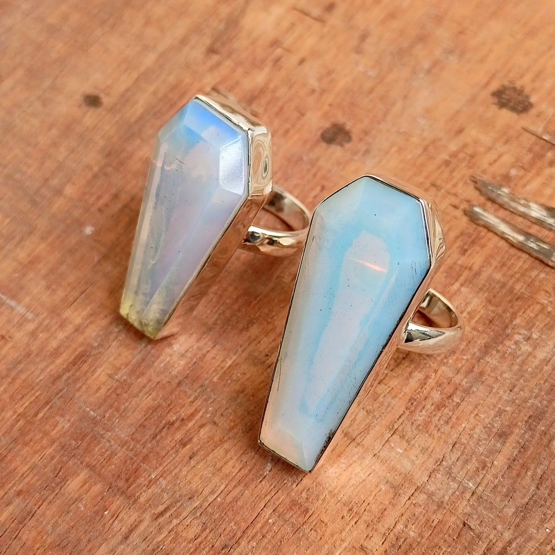 Opalite Coffin Ring, 925 Solid Sterling Silver, Gift for Her, Handmade ...