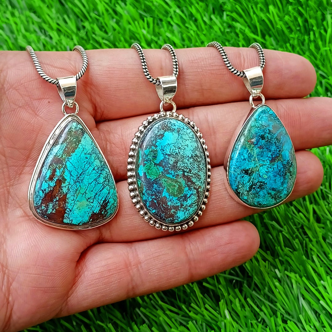 Azurite Pendant, Shattuckite Necklace Pendant, Handmade Silver Jewelry ...