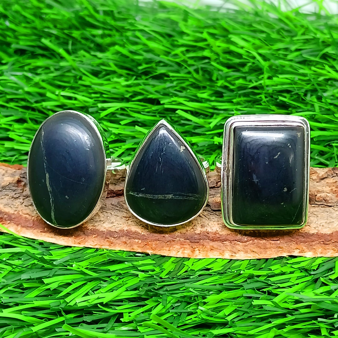 Natural Shungite Ring, 925 Sterling Silver Ring, Silver Chunky Rings ...