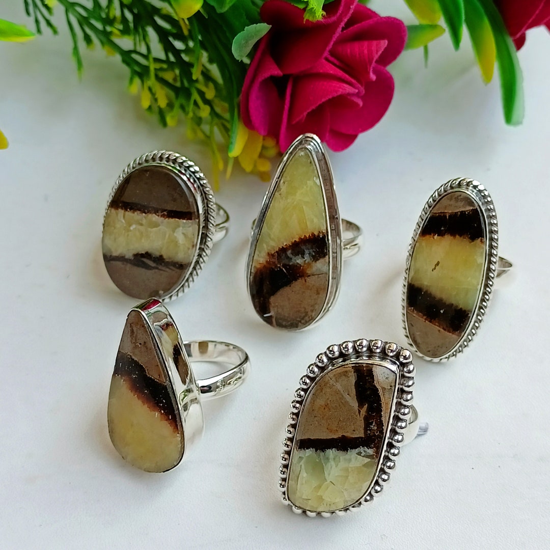 Septarian Silver Ring, 925 Silver Statement Ring, Natural Crystal ...