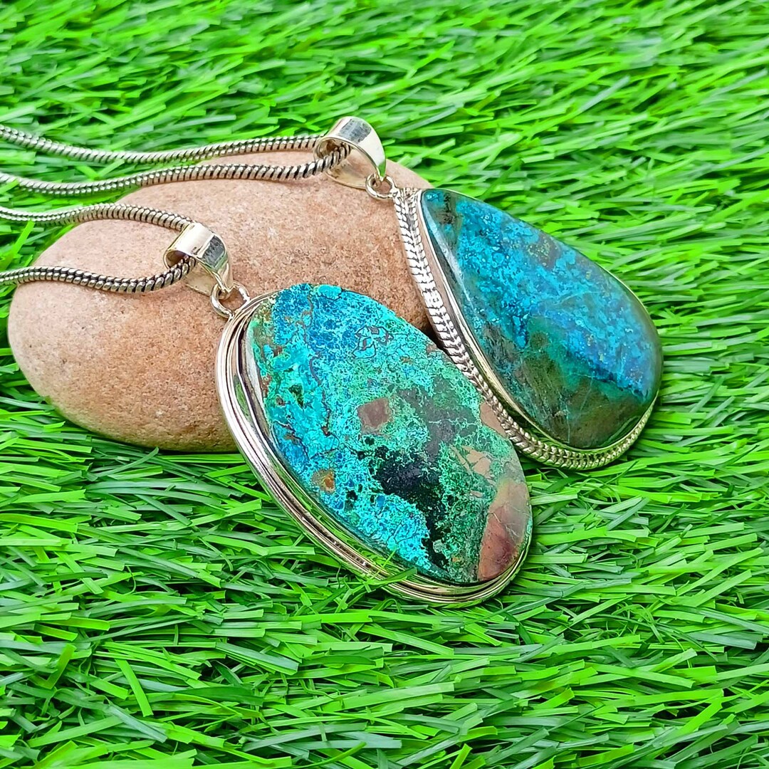 Azurite Necklace Pendant, Shattuckite Pendant, Handmade Silver Jewelry ...