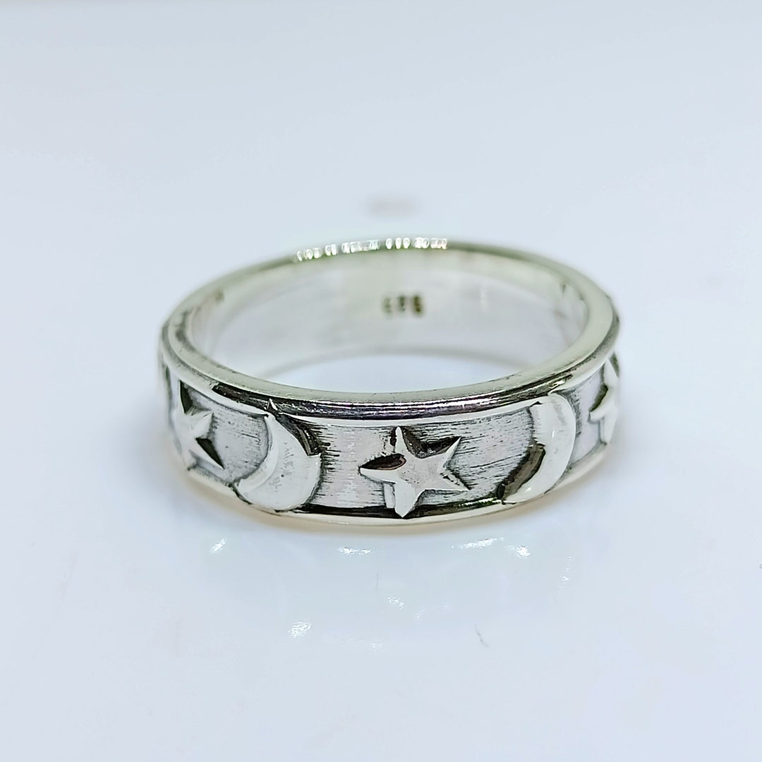Moon and Star Rings, 925 Sterling Silver Rings, Eternity Band Ring ...