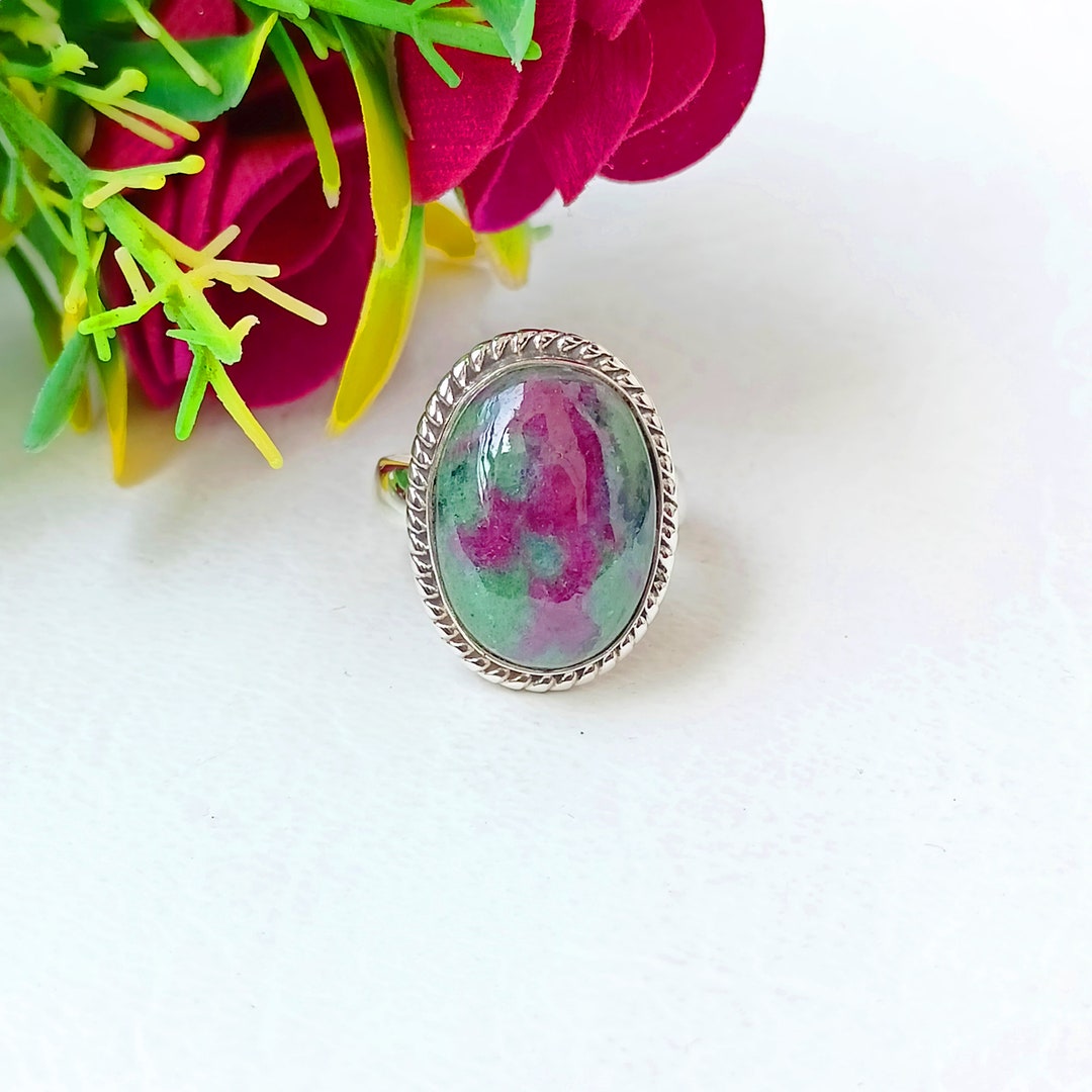 Natural Ruby Zoisite Silver Ring, Ruby Zoisite Gemstone Ring, Handmade ...