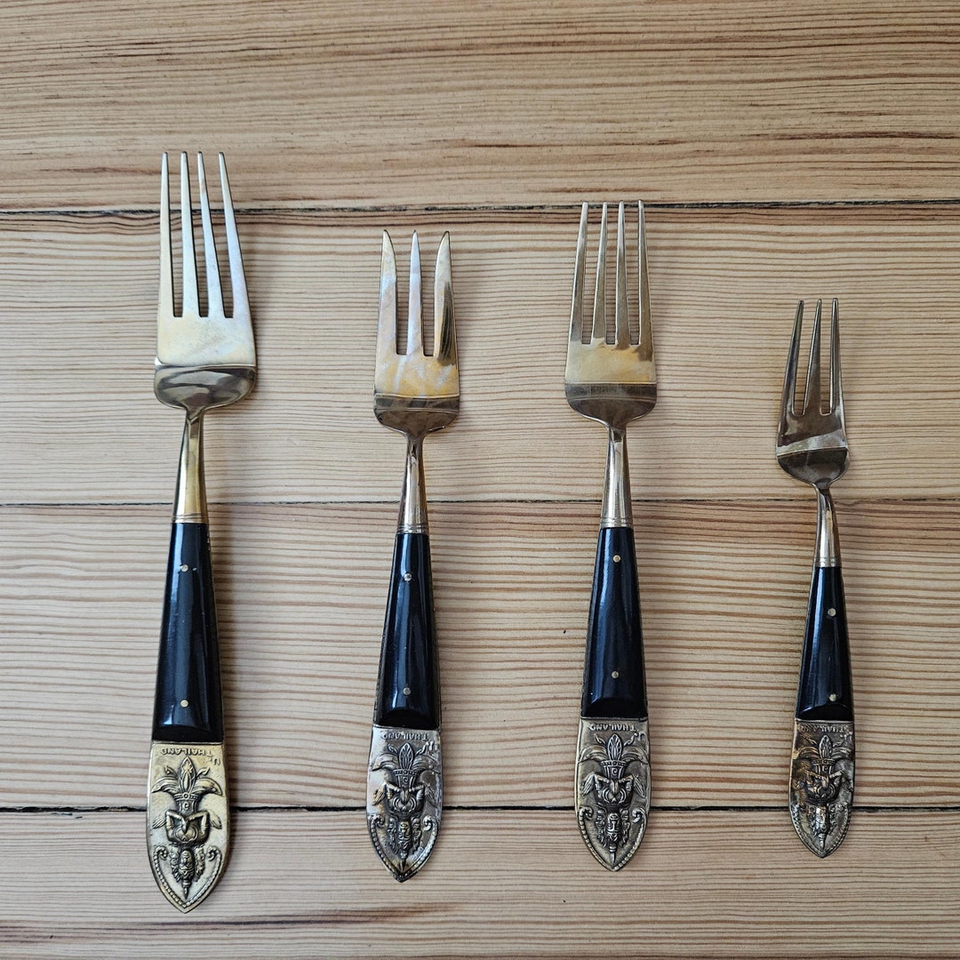 Vintage Thai Siam Bronze & Rosewood Buddha Flatware Set, Service for 12 ...