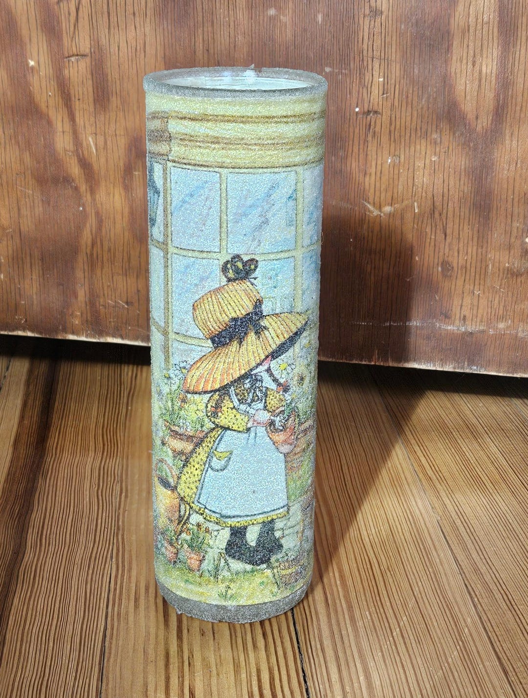 1970s Holly Hobbie Sugar Coated Frosted Glass Candle, Cute Garden Scene ...