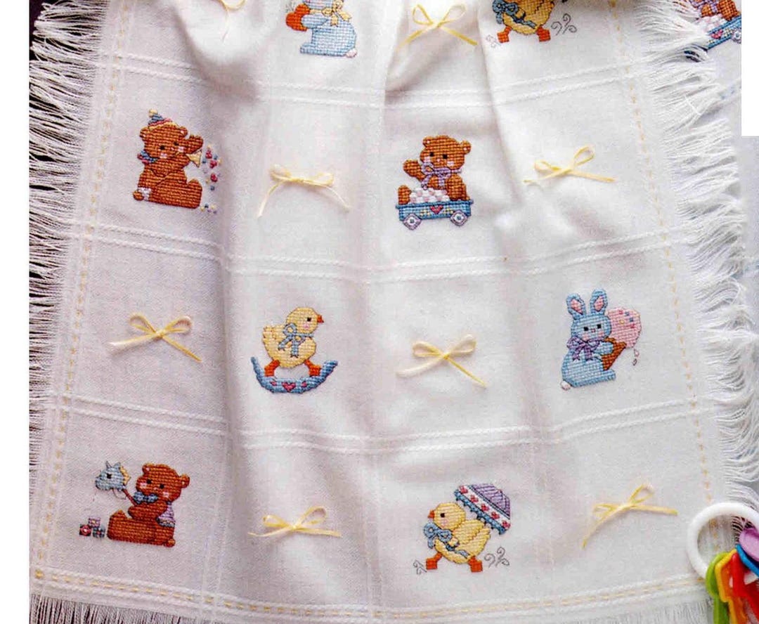 Baby Cross Stitch Blanket Pattern: Bear, Bunny, Duck Anne Cloth Afghan ...