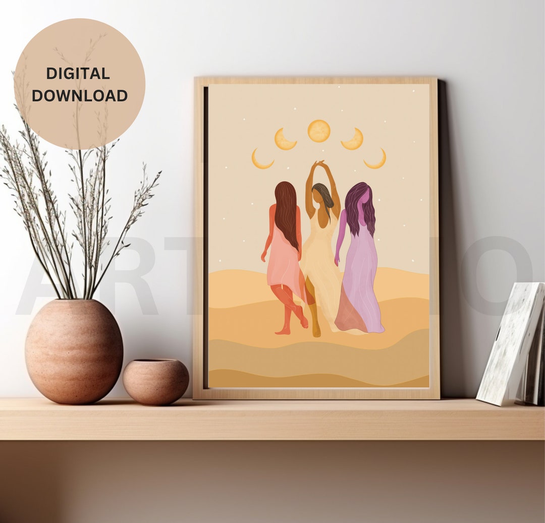 Sisterhood Gathering Under Moonlight Wall Art, Soul Sister Gift, Moon ...