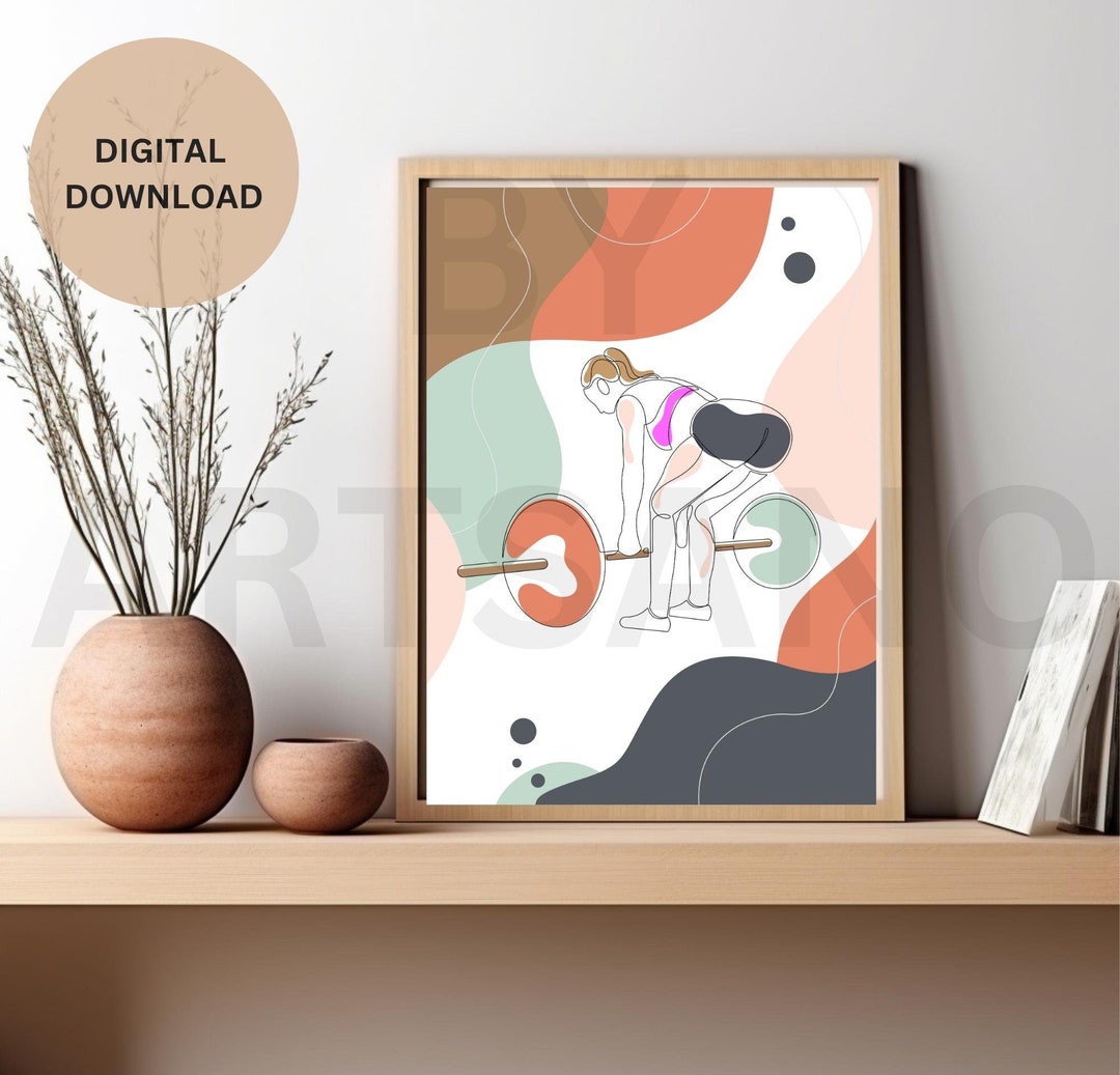 Deadlift Squat One Line Draw Illustration, Women in Fitness, Printable ...