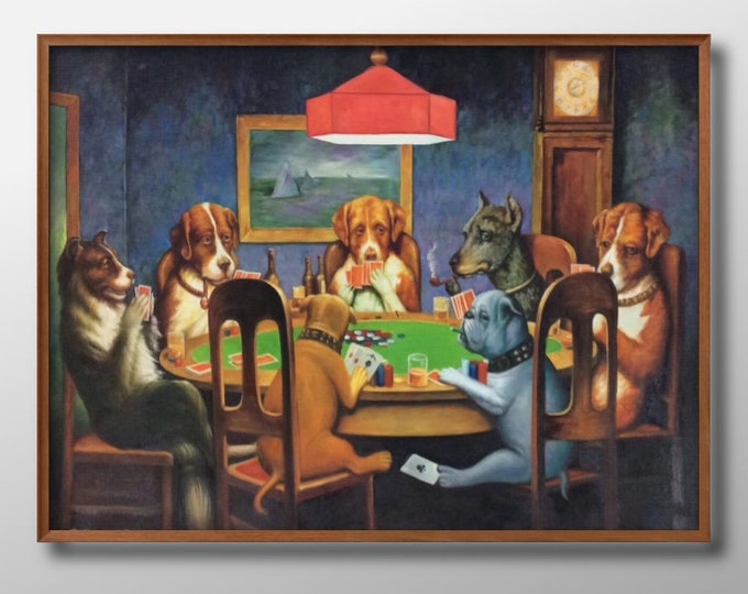 Dogs Playing Poker Black Velvet Original Oil Painting Hand - Etsy