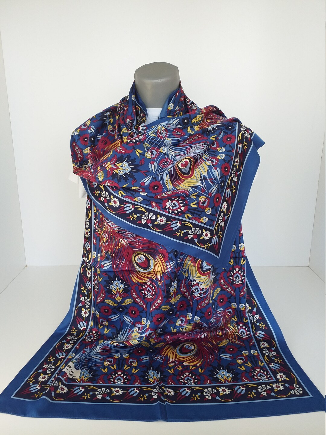 Blue Turkish Shawl, Turkish Head Scarf, Peacock Pattern Shawl, Boho ...