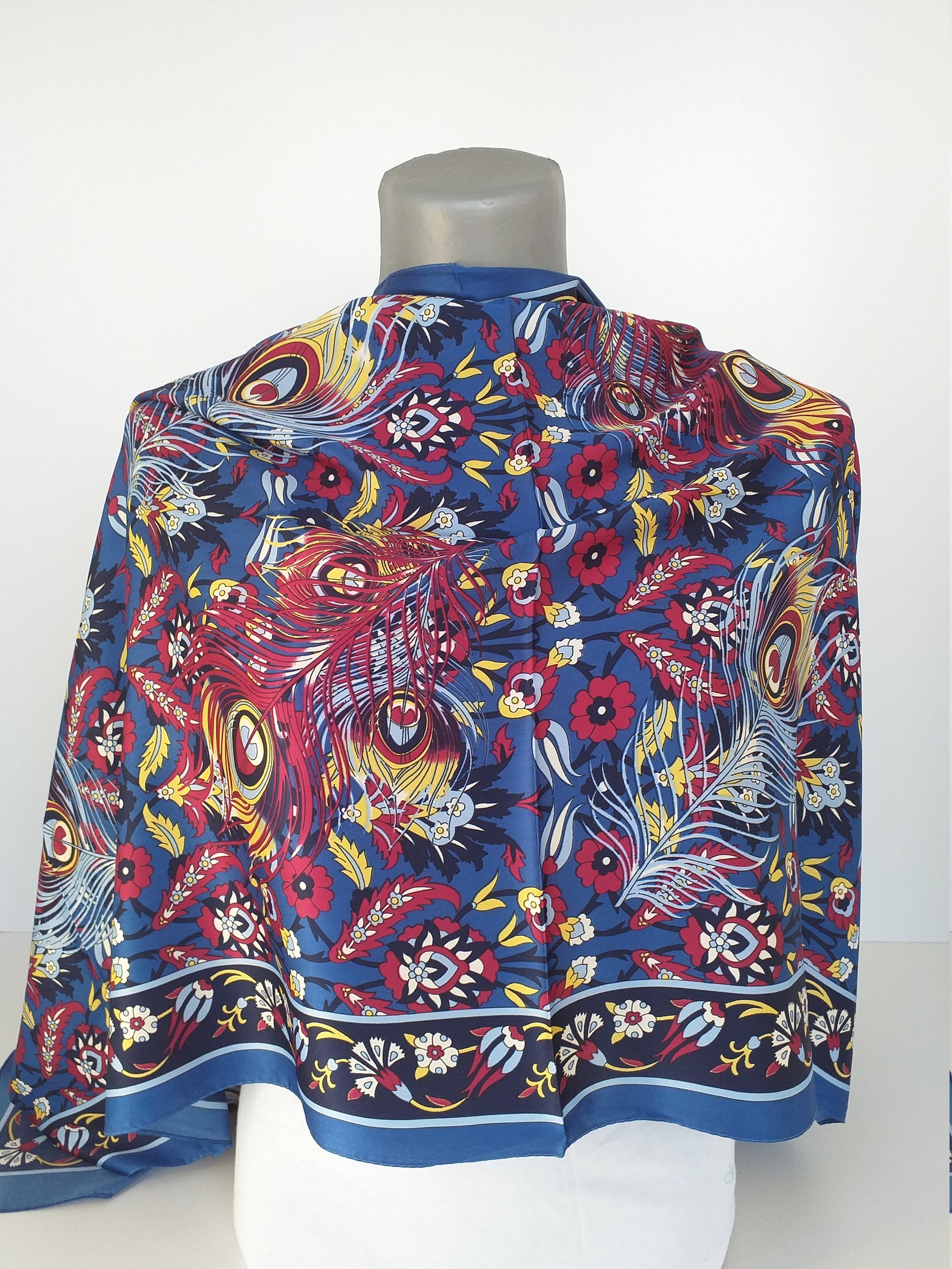 Blue turkish shawl turkish head scarf peacock pattern shawl | Etsy