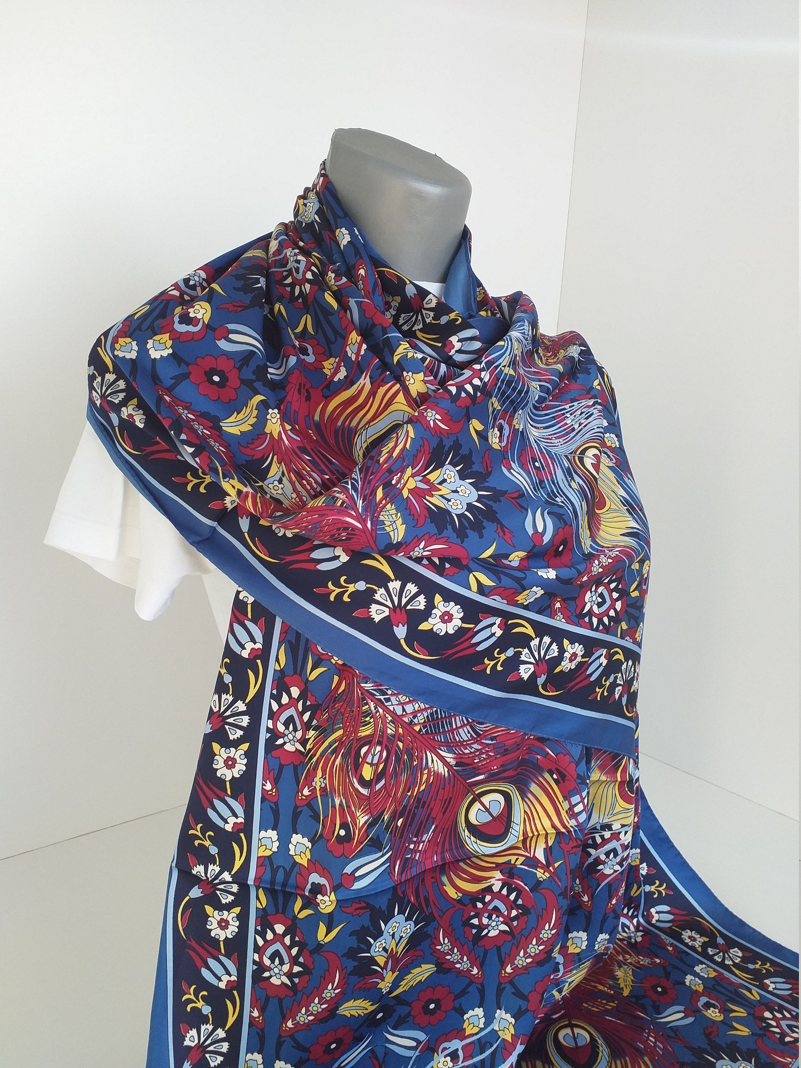 Blue Turkish Shawl Turkish Head Scarf Peacock Pattern Shawl - Etsy