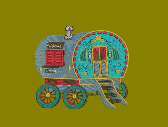 Gypsy Wagon Machine Embroidery Design | Etsy
