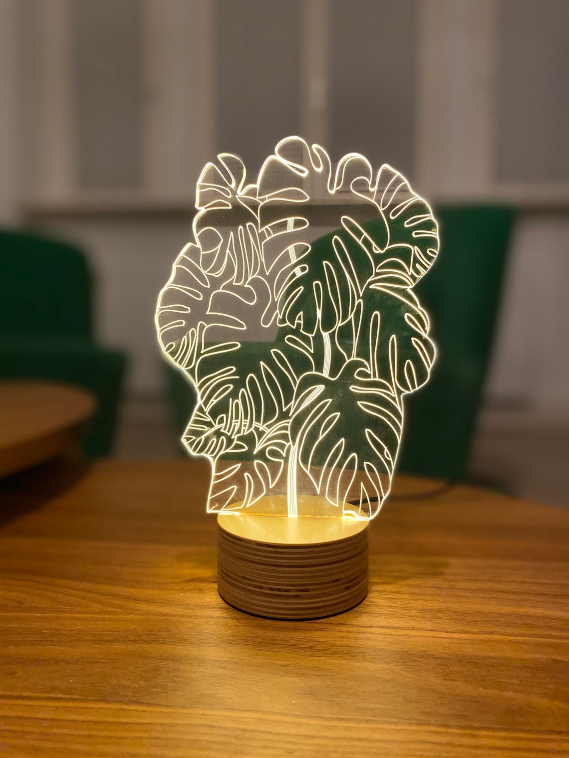 Monstera Table Lamp Wood Table Lamp Bedside Lamp - Etsy