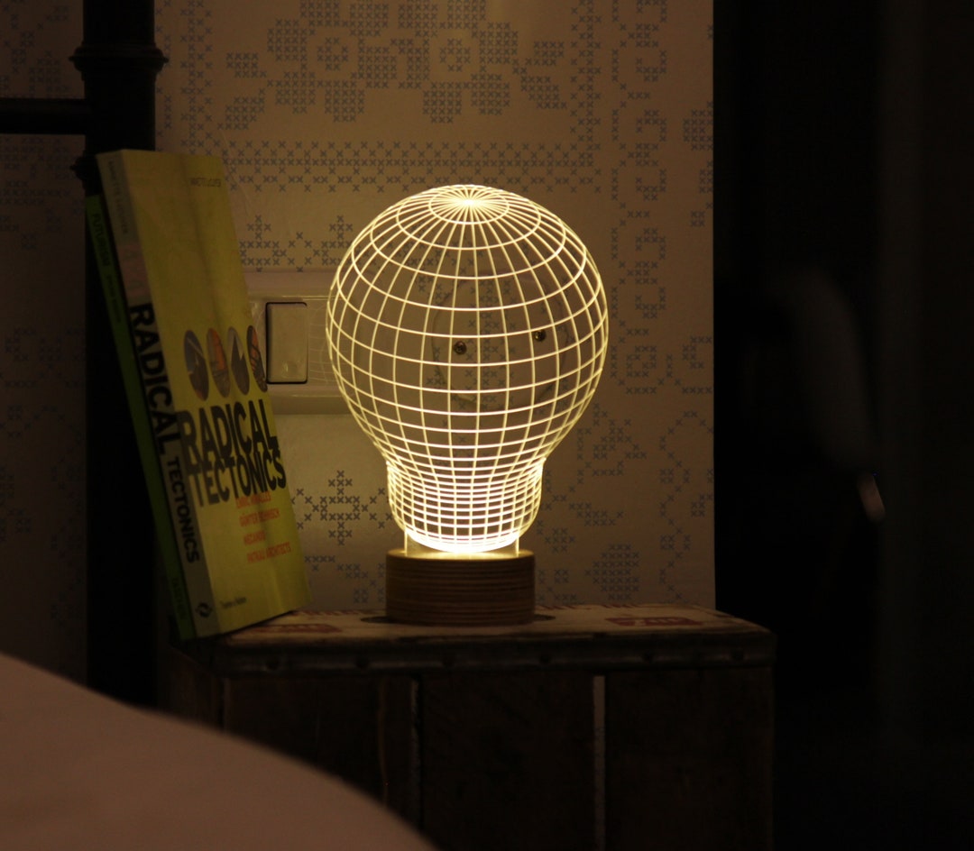 BULB Optical Illusion Table Lamp | Bedside Lamp | Wooden Bedside Lamp ...