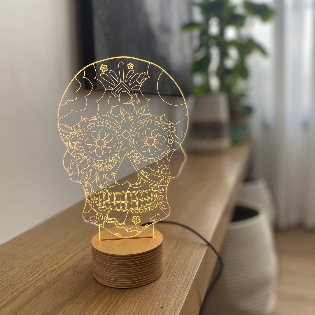 The Original Floral Skull BULBING Optical Illusion 2D to 3D Table Lamp ...