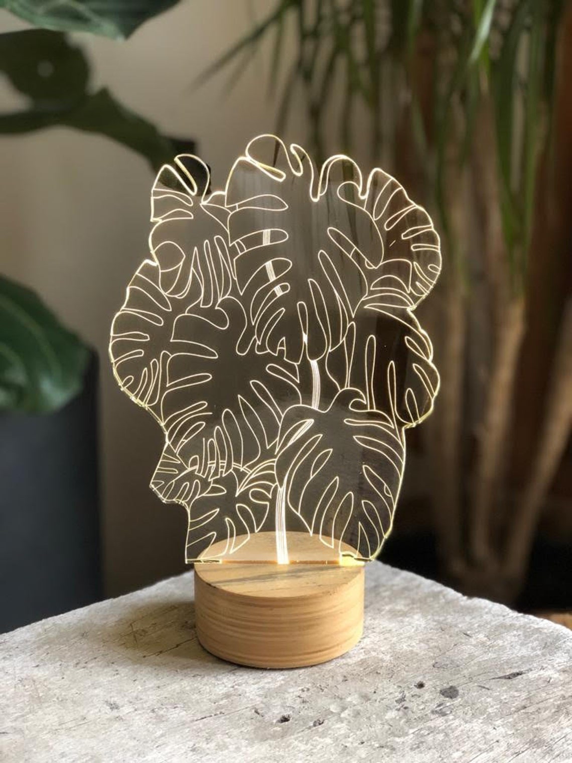 Monstera Table Lamp Wood Table Lamp Bedside Lamp - Etsy