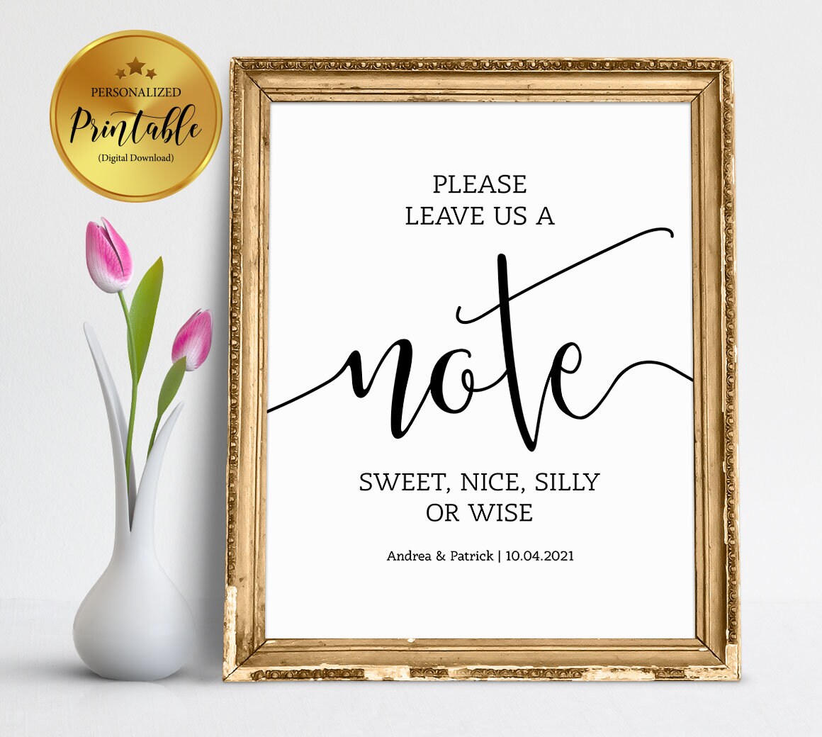 Please Leave Us A Note Sweet Nice Silly Or Wise Wedding | Etsy