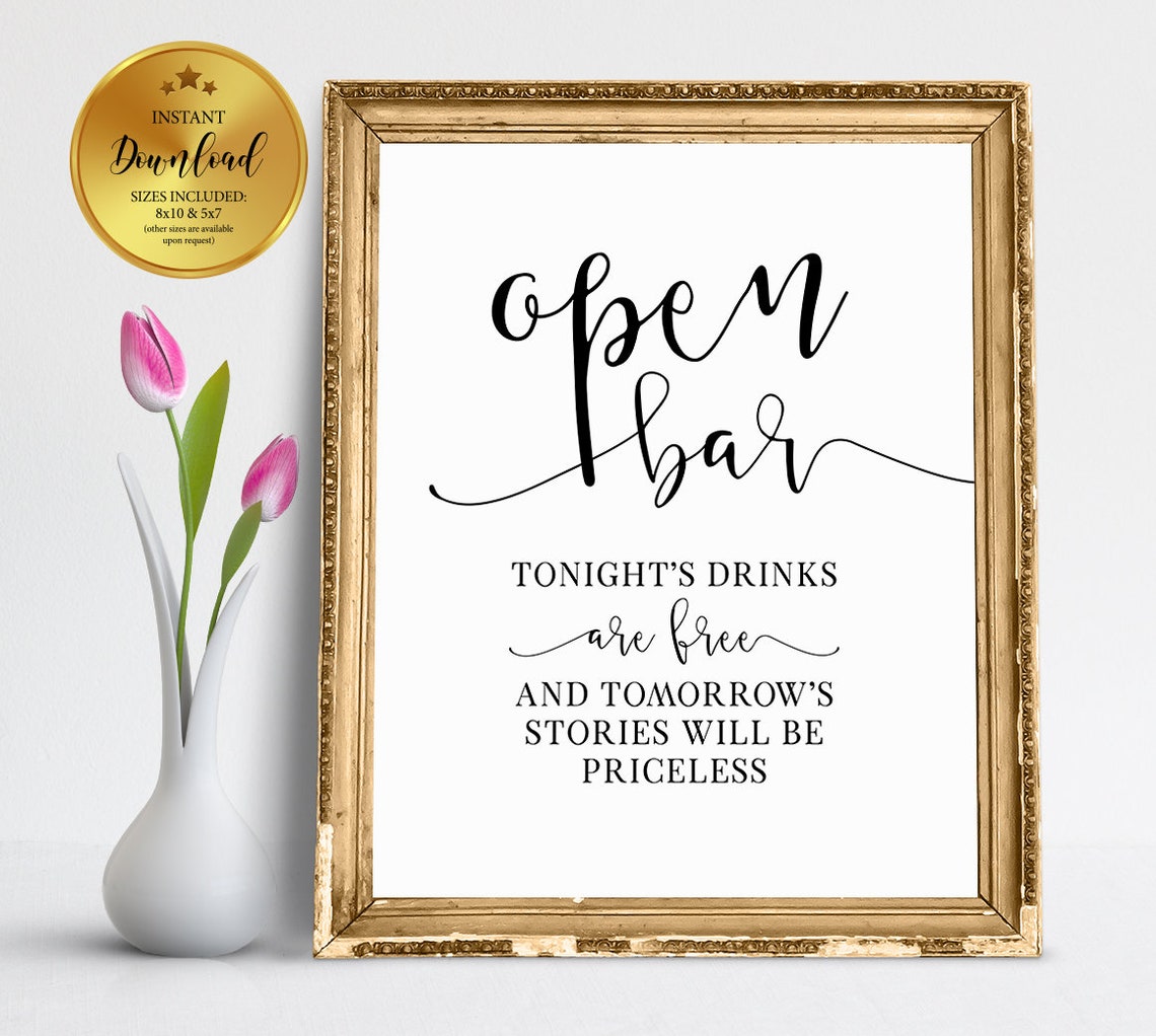 Open Bar Sign Open Bar Wedding Sign Tonights Drinks Are Free | Etsy