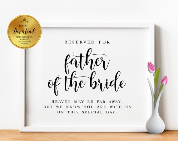 Reserved For Father Of The Bride Wedding Memorial Sign | Etsy