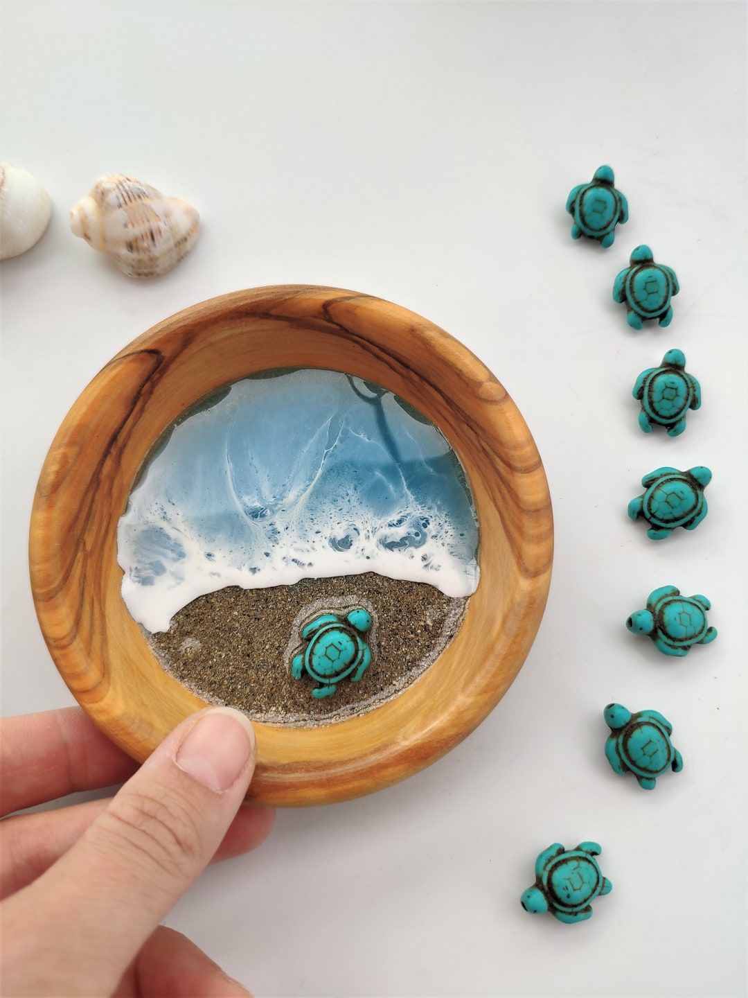 Jewelry Holder Ocean Themed Sea Turtle Lover Gift Olive Wood Ring Dish With Sand hawaii Lovers ...