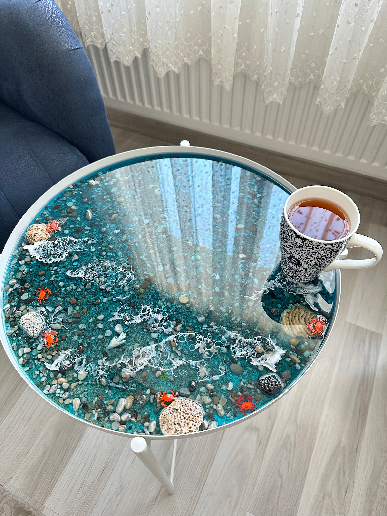 Epoxy Coffee Table: Handmade Pebble Resin Ocean Table (17x20) - Etsy