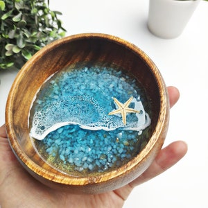 Personalized Resin Beach Jewelry Wooden Bowl Hawaii Themed Trinket Dish ...