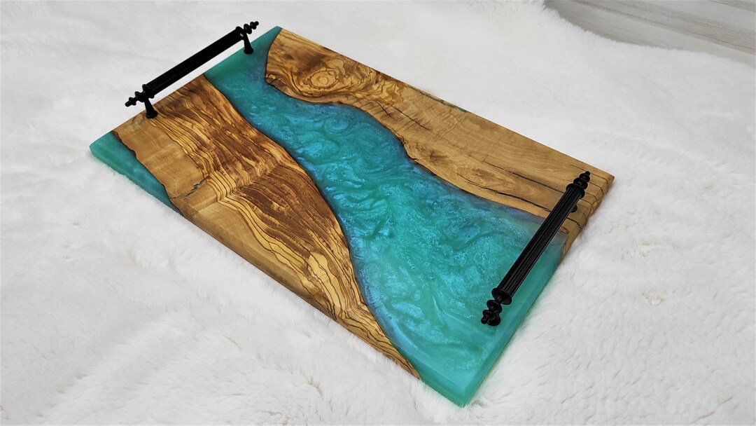 Custom Resin Serving Tray Coffee Table Tray Made of Olive Wood and Epoxy Resin Wood Resin Art ...