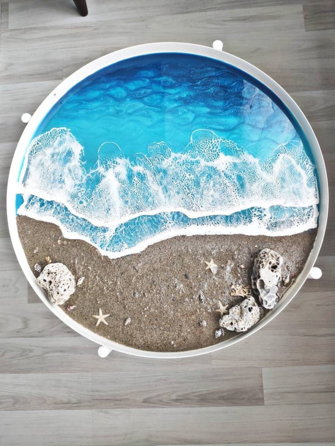 Epoxy Resin Beach Wave Table: Handmade Ocean Art, Metal Legs - Etsy