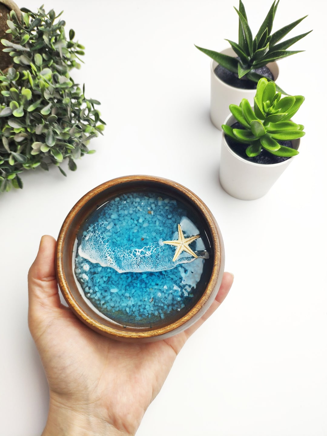 Personalized Resin Beach Jewelry Wooden Bowl Hawaii Themed Trinket Dish ...