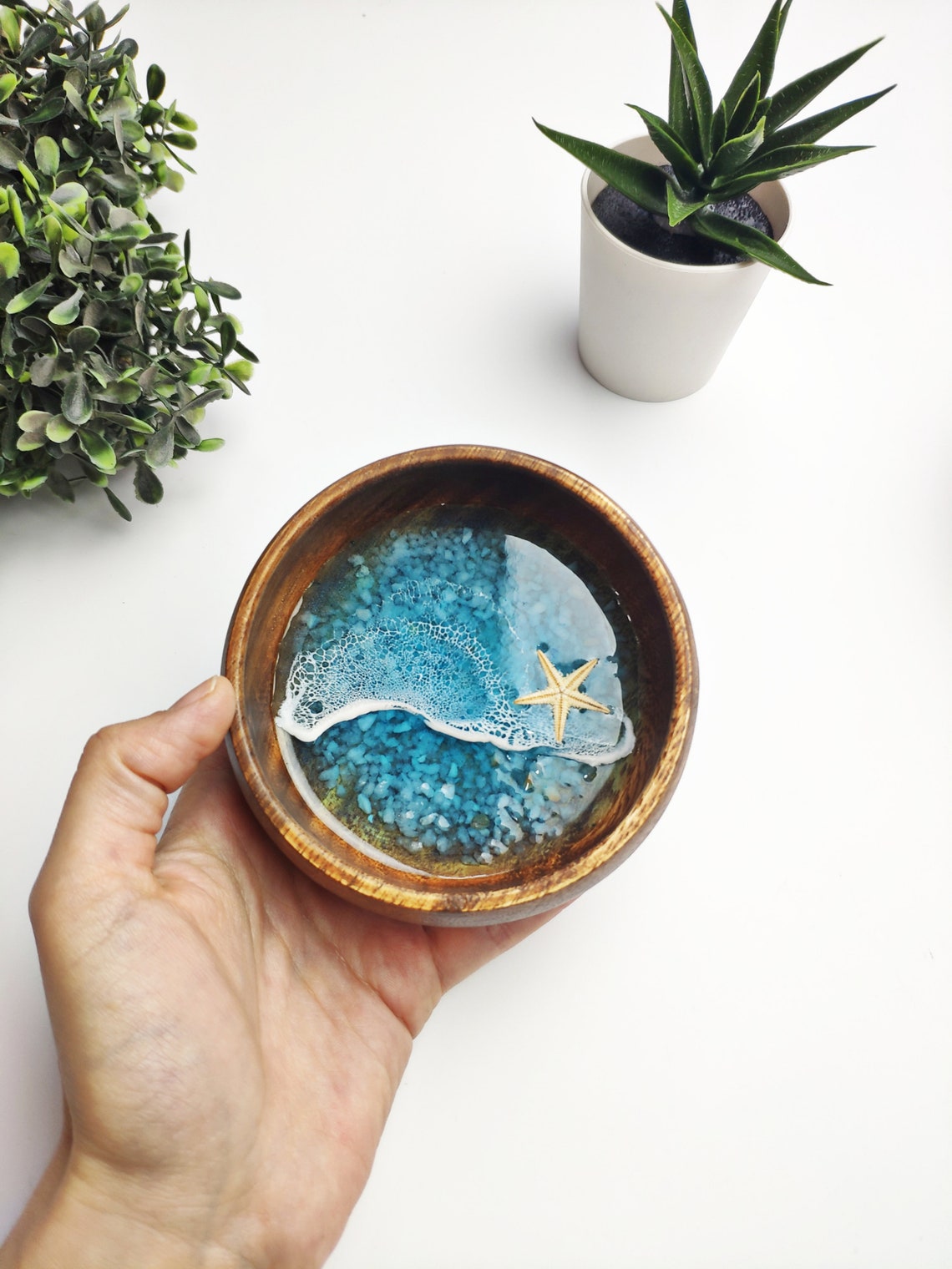 Personalized Resin Beach Jewelry Wooden Bowl Hawaii Themed - Etsy