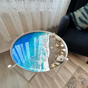 Handmade Ocean Resin Side Table: Hawaiian Beach Decor - Etsy