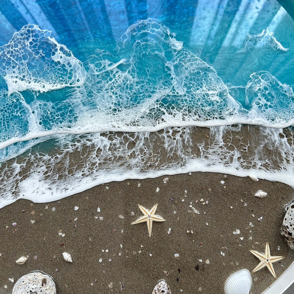 Epoxy Resin Coffee Table: Handmade Beach Ocean Theme, Round Side Table ...