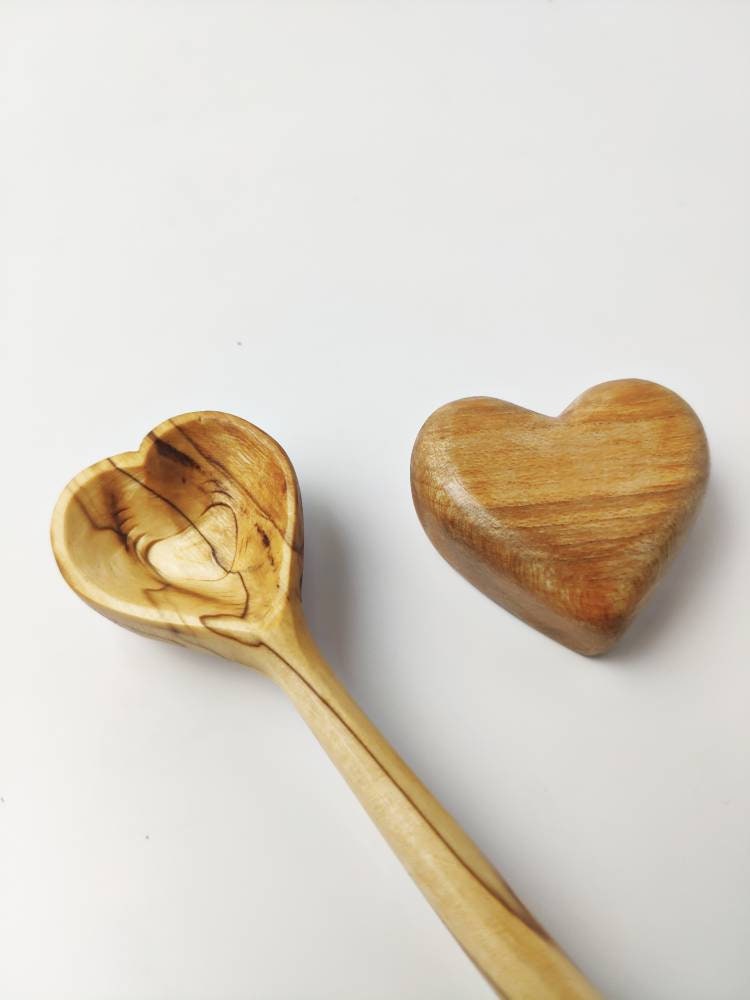 Small Olive Wood Heart Spoon and Little Wooden Heart | Etsy