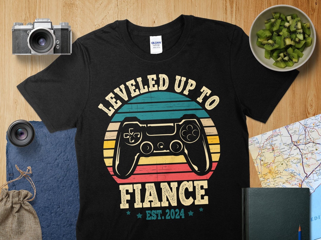 Leveled up to Fiance T-shirt, Retro Gamer Engagement Shirt, Funny ...