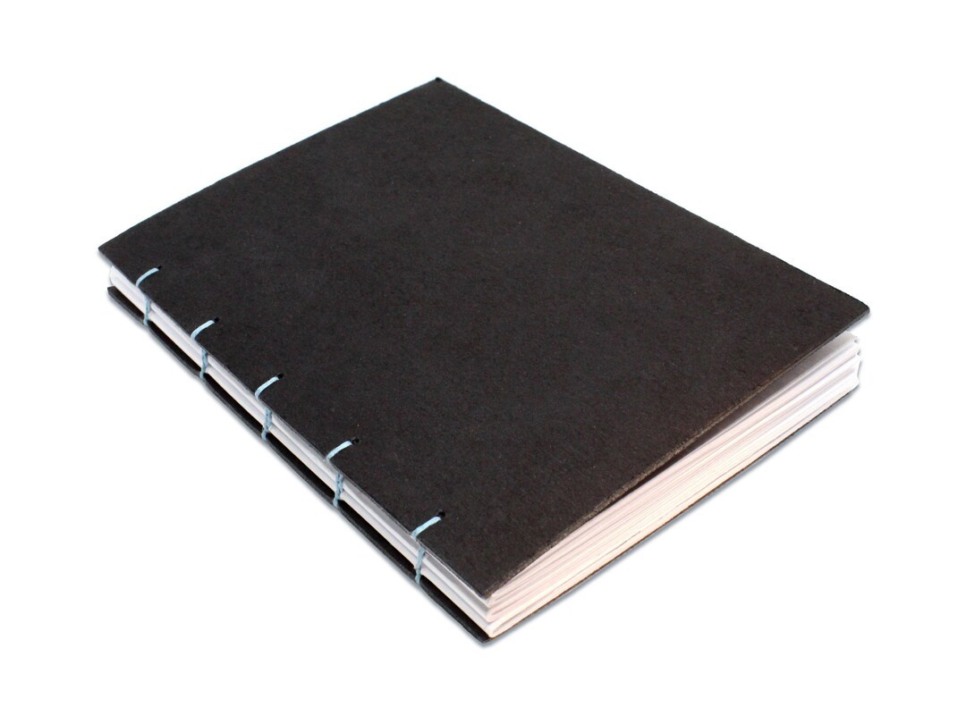 5.5x4" Lay-flat Coptic Bound Notebook - Black Cover - Blank Sketchbook ...