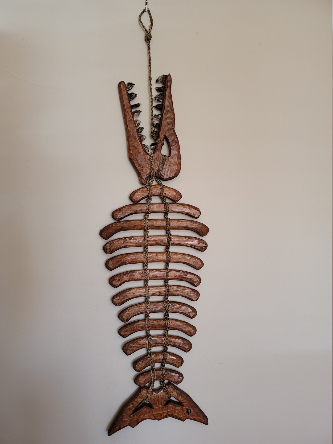 Decorative Meseosaur Carving - Cedar, Obsidian, Venison Rawhide - Wall ...