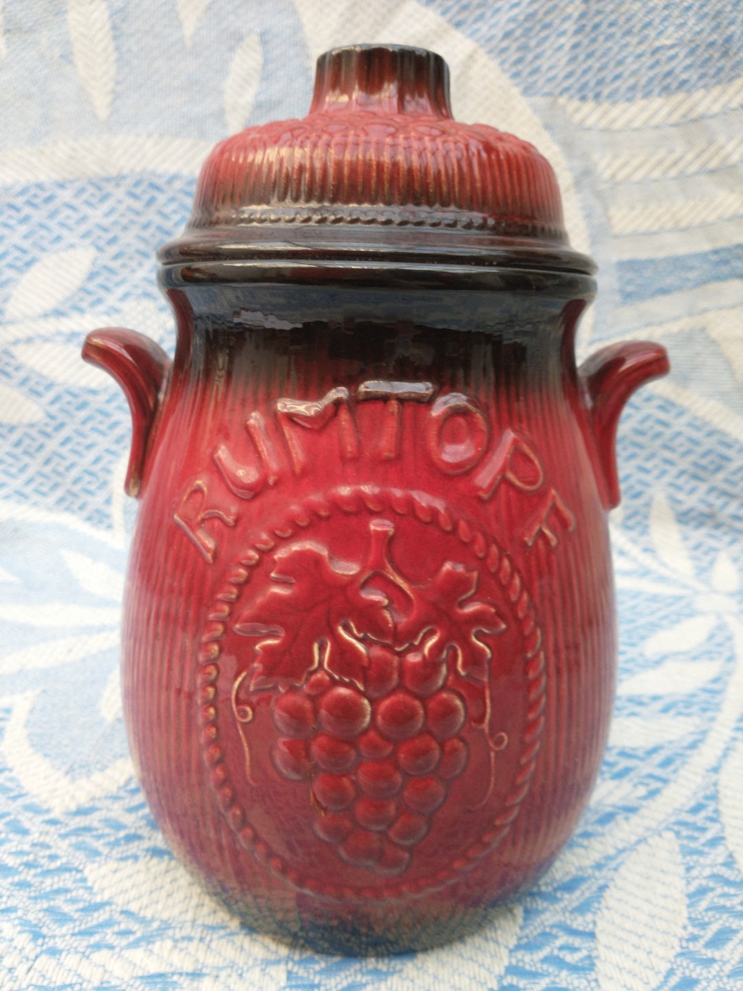 Vintage 1960s West German Ceramic Rumtopf Jar With Lid - Warm Red ...