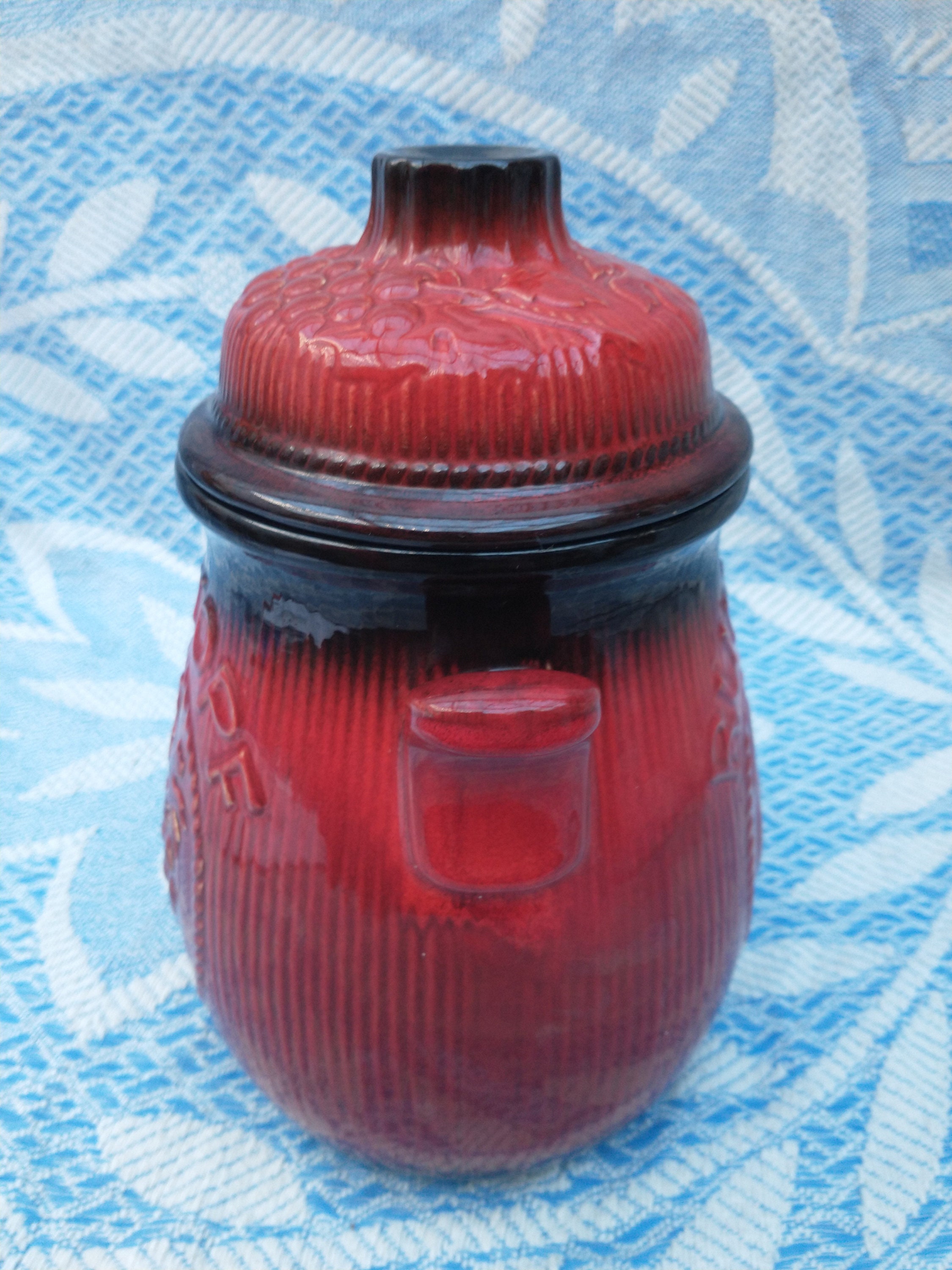 Vintage 1960s West German Ceramic Rumtopf Jar With Lid - Warm Red ...