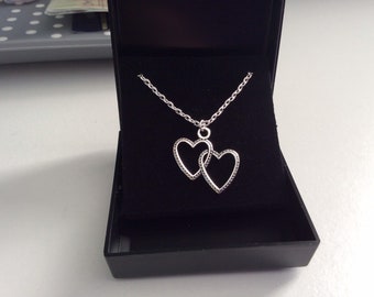 Silver Double Heart Pendant on Silver Chain. - Etsy