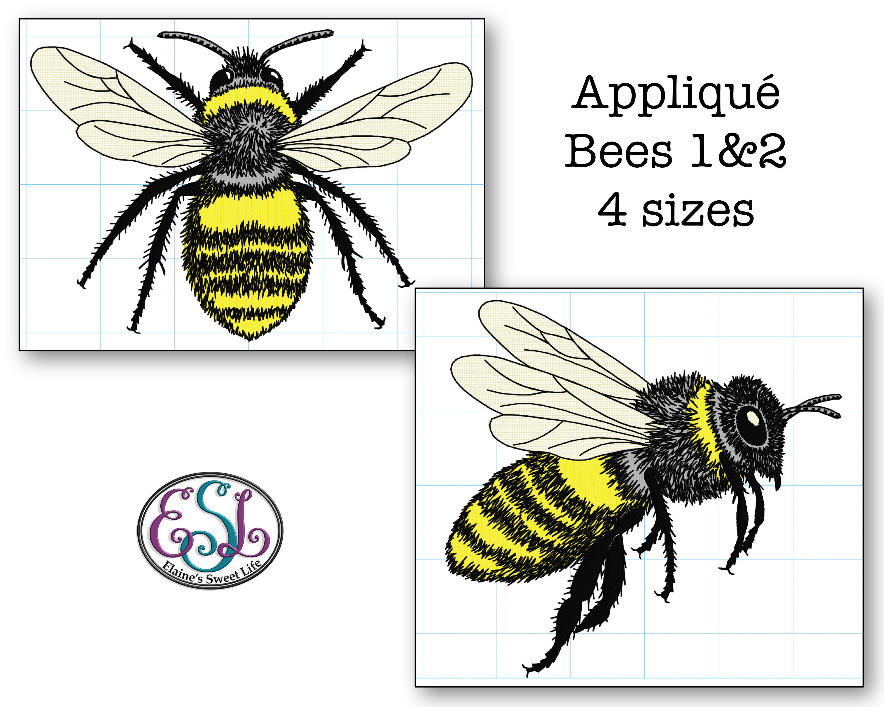 Bees FULL COLLECTION Machine Embroidery Files, Sketched Style. 2 Honey ...