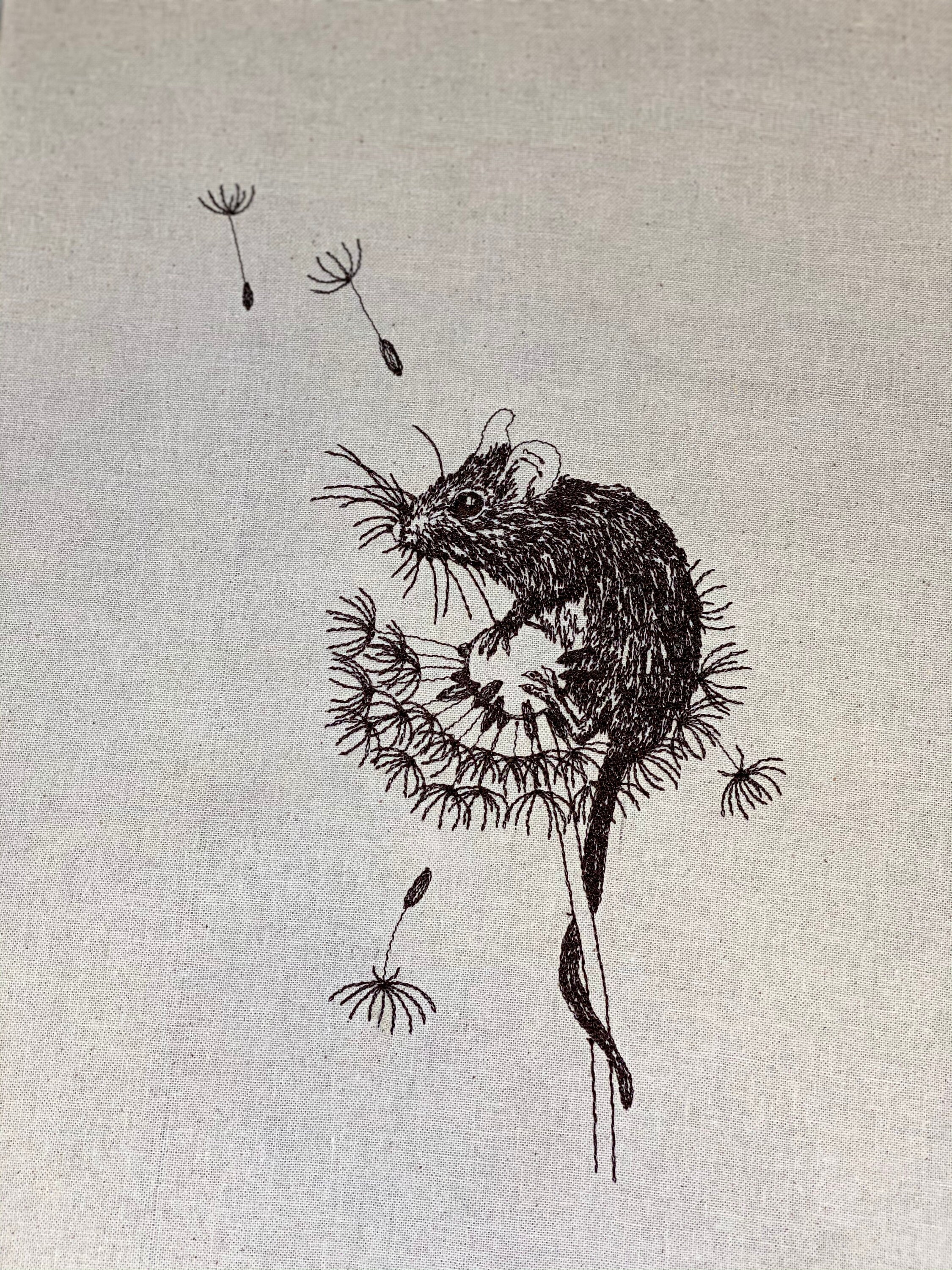 Field Mouse on a Dandelion Machine Embroidery File, Sketched Style. 4 ...