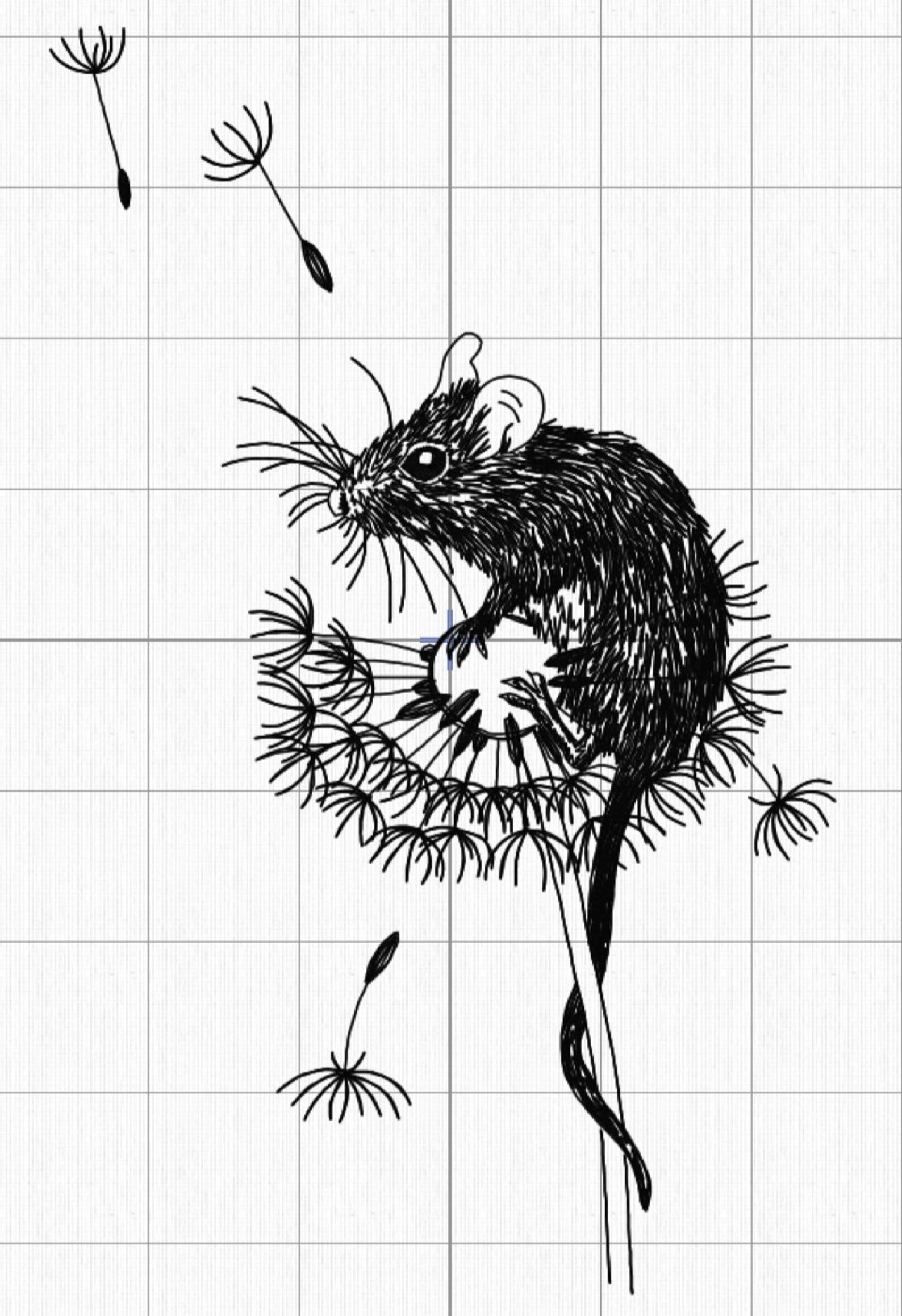 Field Mouse on a Dandelion Machine Embroidery File, Sketched Style. 4 ...