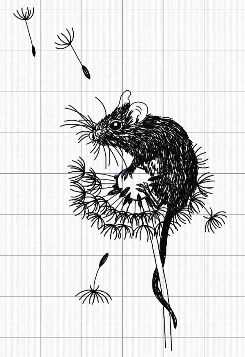 Field Mouse on a Dandelion Machine Embroidery File, Sketched Style. 4 ...