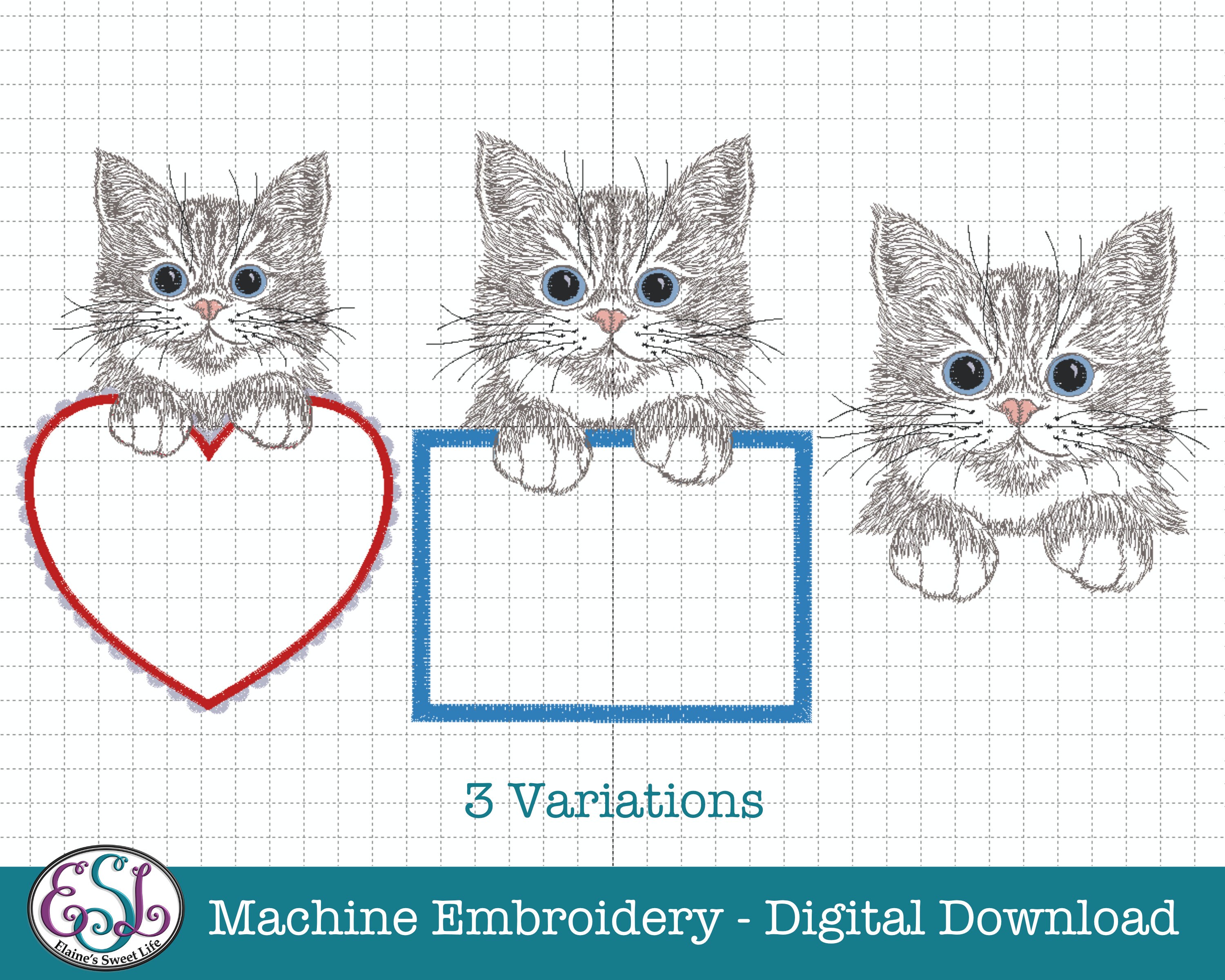 Cute Cat With Sign or Love Heart, Valentines, Machine Embroidery Design ...