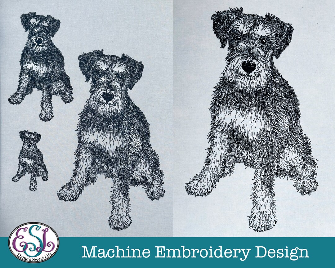 BERTIE the Miniature Schnauzer, Sketch Style Monotone Embroidery Design ...